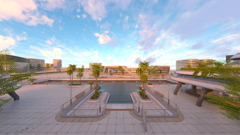 3D Rendering of the Future City Scenery Stock Illustration ...