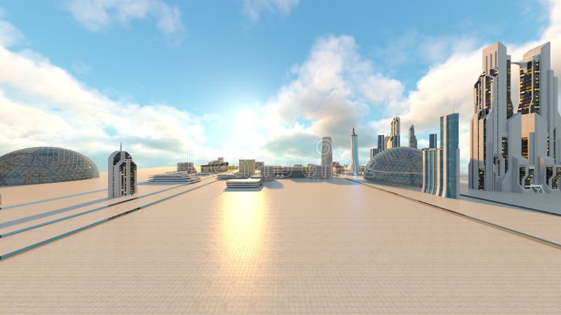 3D Rendering of the Future City Scenery Stock Illustration ...