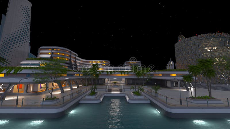 3D Rendering of the Future City Scenery Stock Illustration ...