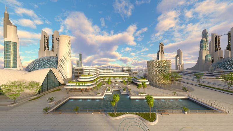 3D Rendering of the Future City Scenery Stock Illustration ...