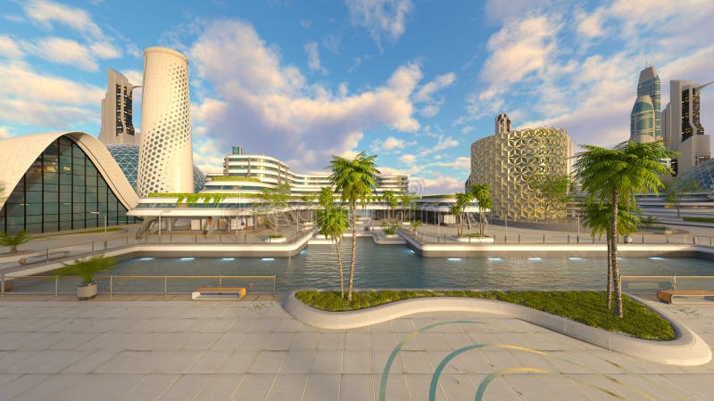 3D Rendering of the Future City Scenery Stock Illustration ...