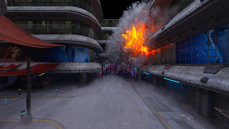 3D Rendering of the Future City Scenery Under Attack Stock Illustration ...
