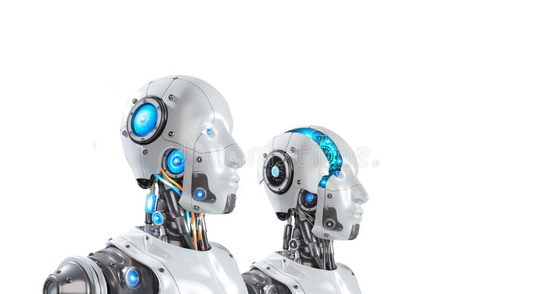3d Rendering of 2 Futuristic Artificial Intelligence Ai Robots Isolated ...