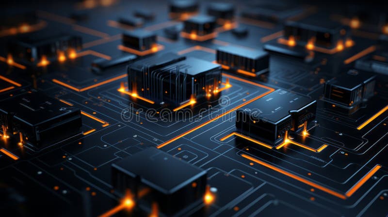 3d Rendering of a Futuristic City on a Circuit Board Stock Illustration ...