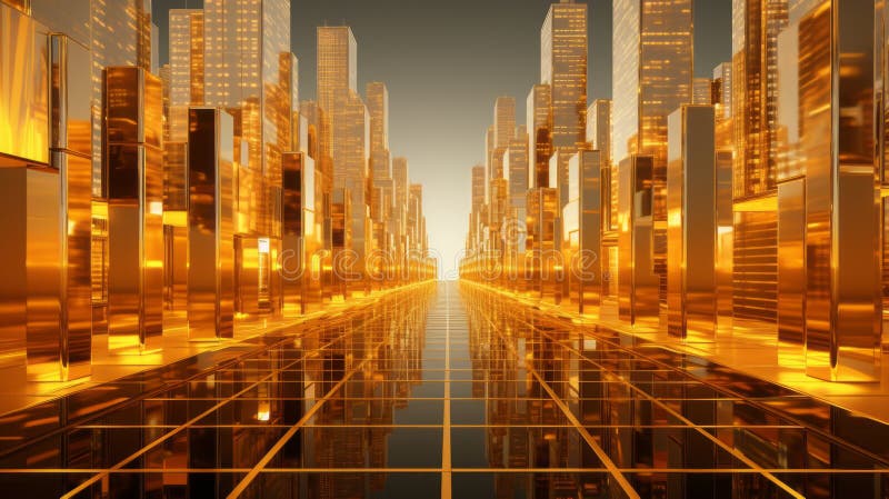 3d Rendering of a Futuristic City with Gold Skyscrapers Stock ...