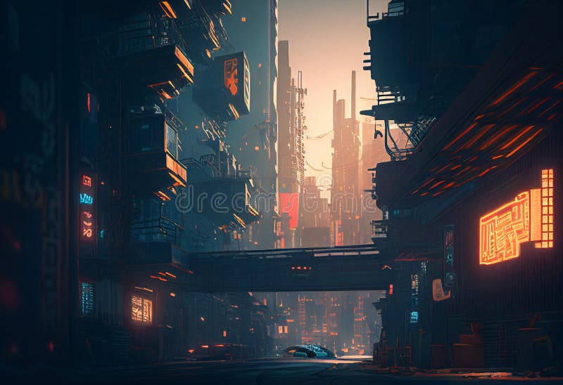 3D Rendering of a Futuristic City at Night with Neon Lights. Generative ...
