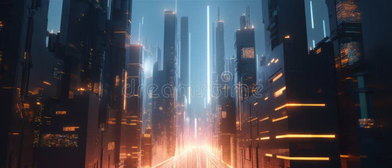 3D Rendering of a Futuristic City at Night with a Sci-fi Theme Stock ...