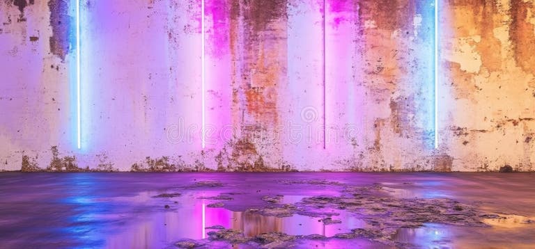 A 3D Rendering of a Futuristic Cyber Retro Background Featuring a Neon ...