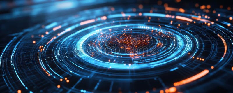 3D Rendering of Futuristic Digital Technology with Glowing Circular ...
