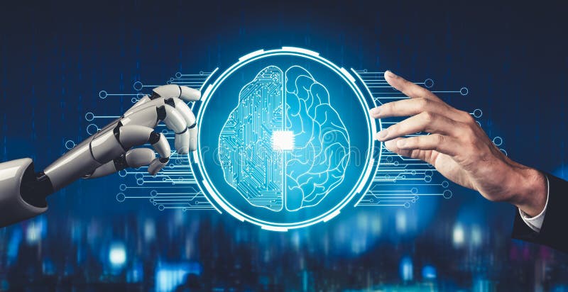 Futuristic AI Thinking of Droid Robot Artificial Intelligence Concept ...