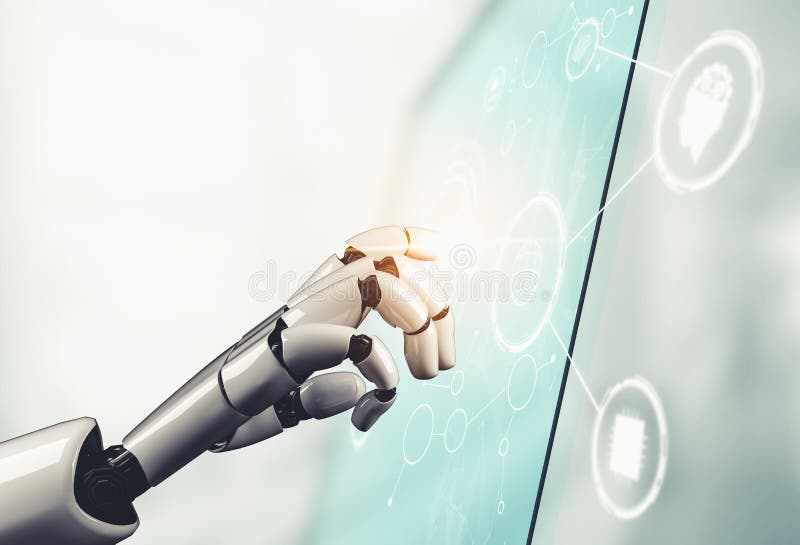 Futuristic AI Thinking of Droid Robot Artificial Intelligence Concept ...