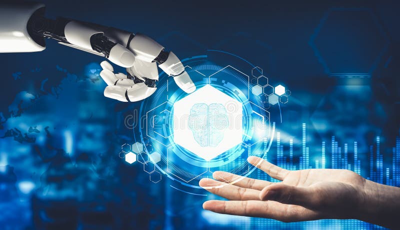 Futuristic AI Thinking of Droid Robot Artificial Intelligence Concept ...