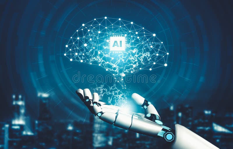 Futuristic AI Thinking of Droid Robot Artificial Intelligence Concept ...