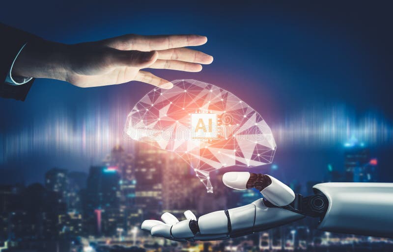 Futuristic AI Thinking of Droid Robot Artificial Intelligence Concept ...