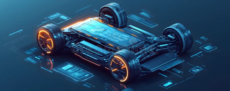 Futuristic Electric Car Chassis Design with Illuminated Wheels and ...