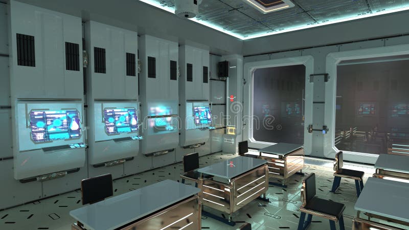 3D Rendering Futuristic High School Classroom Stock Illustration ...