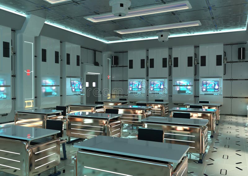 3D Rendering Futuristic High School Classroom Stock Illustration - Illustration of reality ...