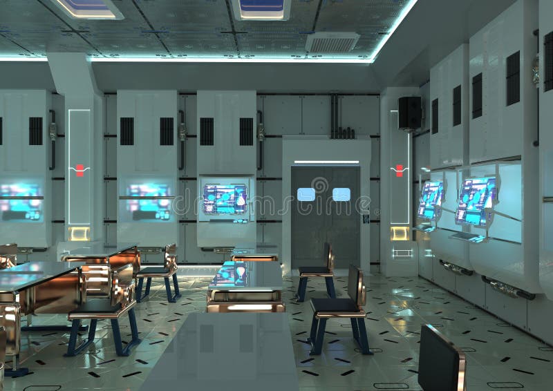 3D Rendering Futuristic High School Classroom Stock Illustration ...