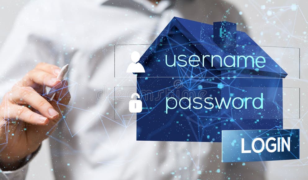 3d Rendering of a House with a Username and Password and a Hand ...