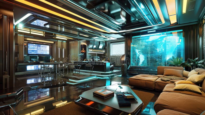 Futuristic Luxurious Living Room Interior with Futuristic Technology ...