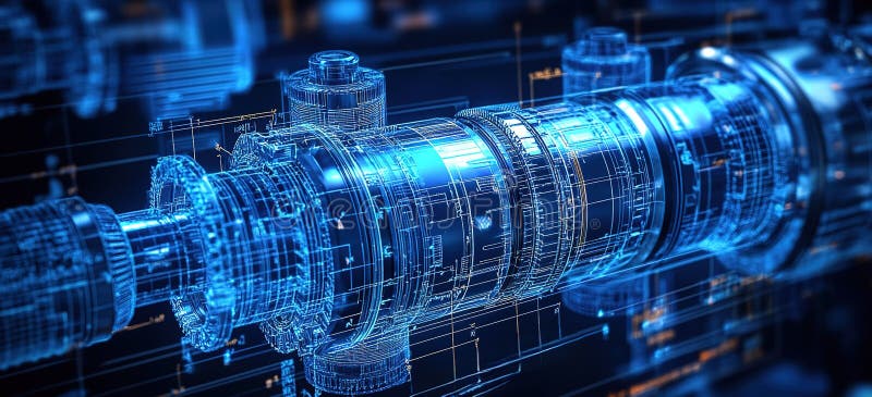 3D Rendering of a Futuristic Mechanical Component in a Blue Digital ...