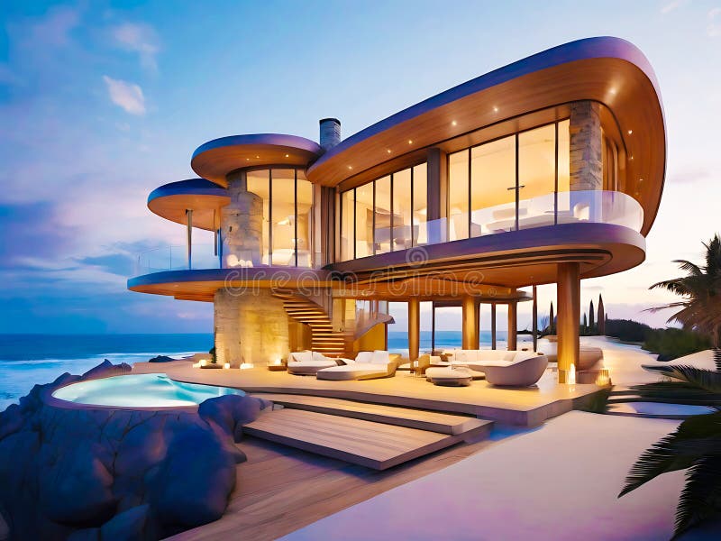 Futuristic Modern Luxury Beach House. Generative AI Stock Illustration ...