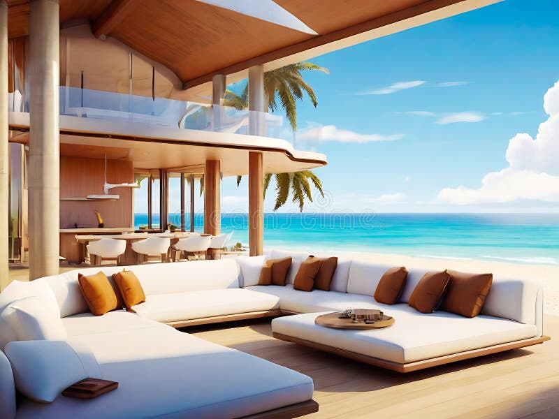 Futuristic Modern Luxury Beach House. Generative AI Stock Illustration ...