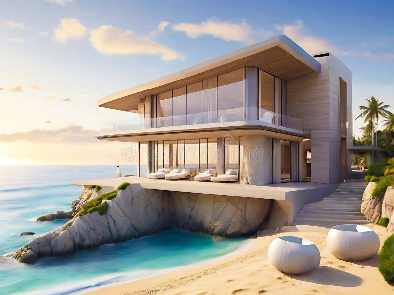 Futuristic Modern Luxury Beach House. Generative AI Stock Illustration ...