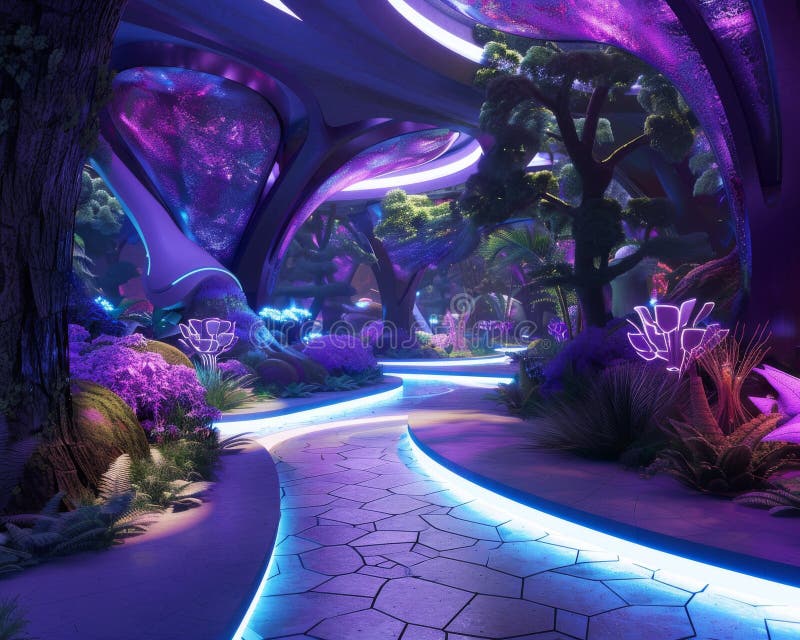 A 3D Rendering of a Futuristic Neon Library with Floating Books and ...