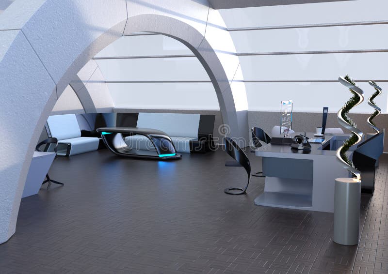 3D Rendering Futuristic Office Stock Illustration - Illustration of ...