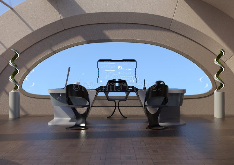 3D Rendering Futuristic Office Stock Illustration - Illustration of ...