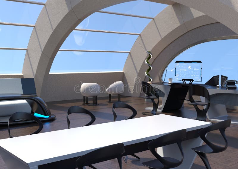 3D Rendering Futuristic Office Stock Illustration - Illustration of ...