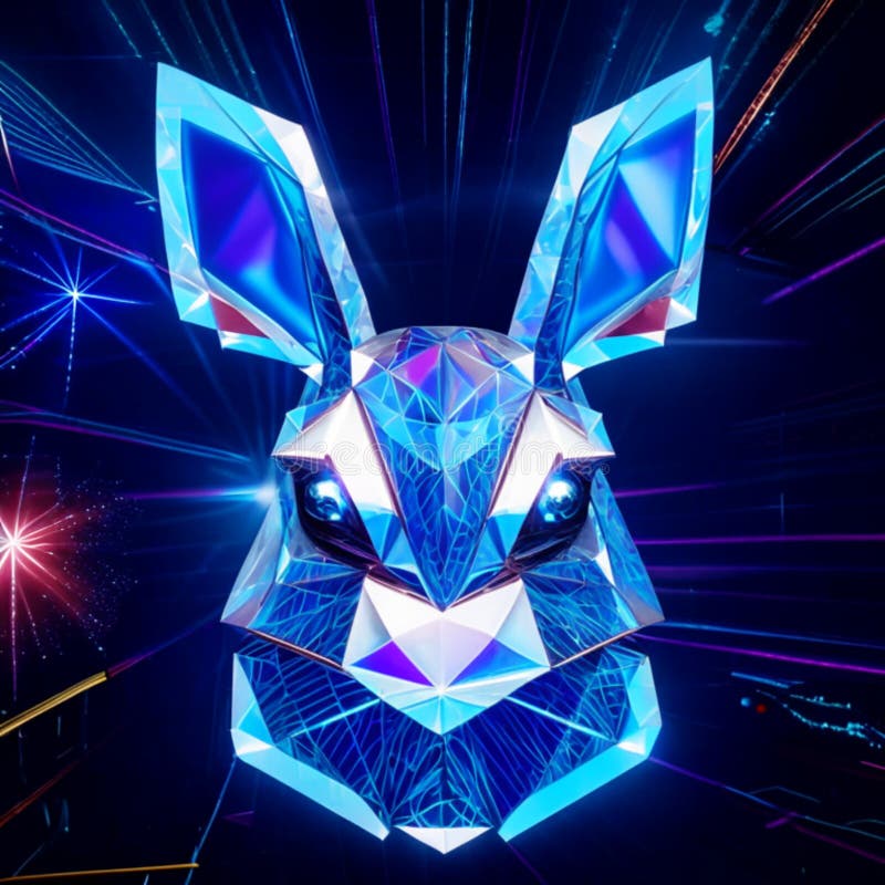 3D Rendering of a Futuristic Rabbit Head with Neon Lights in the ...