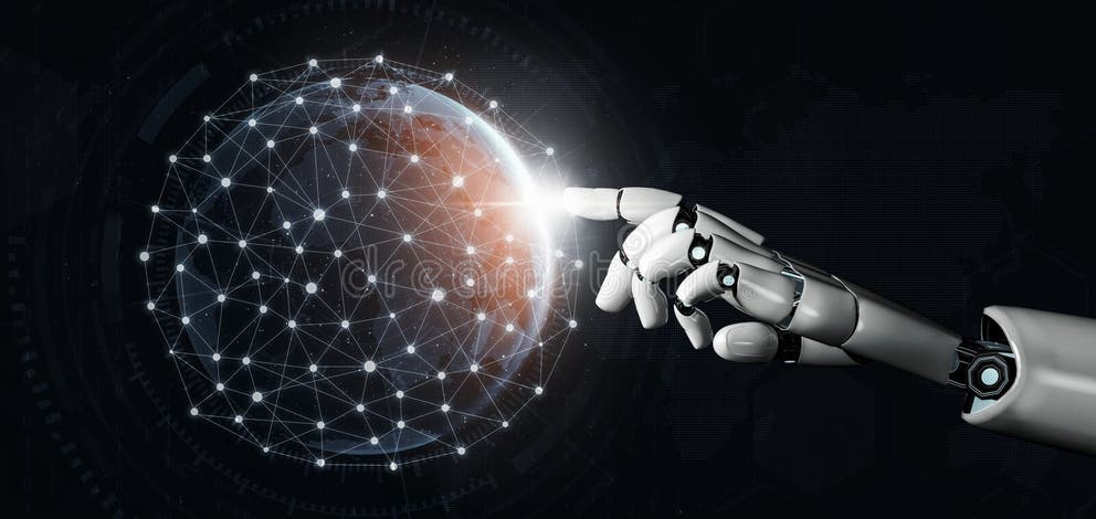 Futuristic Robot Artificial Intelligence Concept. 3D Illustration ...