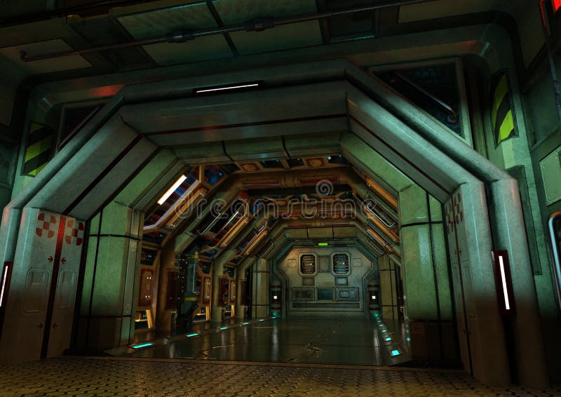 3D Rendering Science Fiction Corridor Stock Illustration - Illustration ...