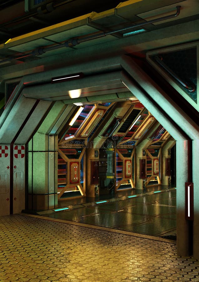 3D Rendering Science Fiction Corridor Stock Illustration - Illustration ...