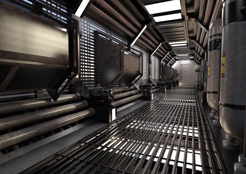 3D Rendering Science Fiction Hall Stock Illustration - Illustration of ...