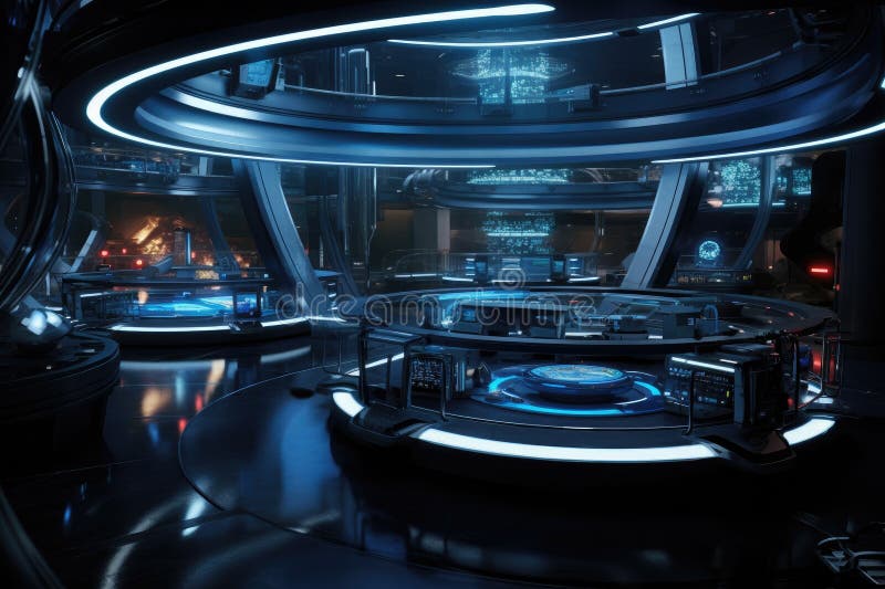 3D Rendering of a Futuristic Sci Fi Room with a Blue Lights, a ...