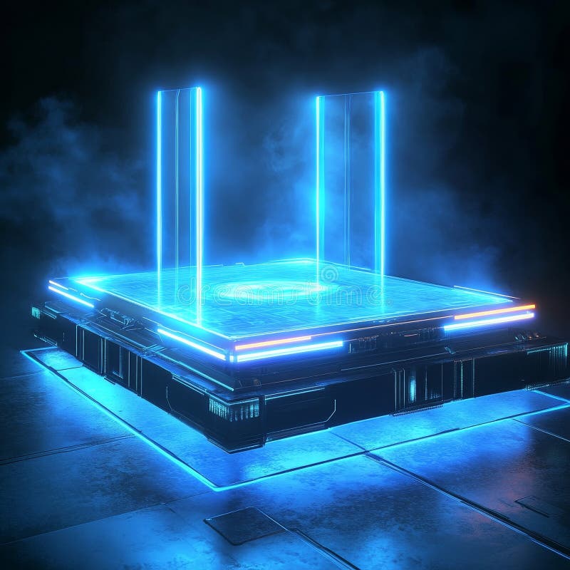 3d Rendering of a Futuristic Server with Blue Lights in the Dark Stock ...
