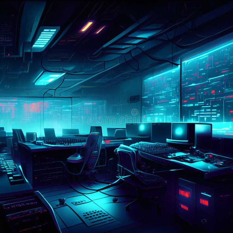 3D Rendering of a Futuristic Server Room with Glowing Neon Lights and ... 3D Rendering of a Futuristic Server Room with Glowing Neon Lights and ...