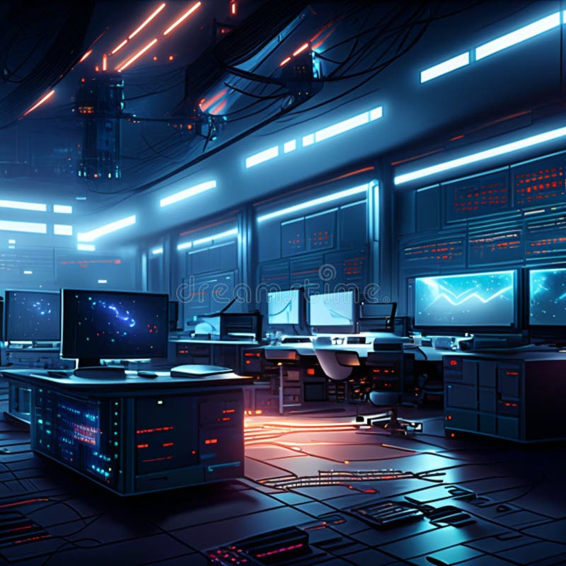3D Rendering of Futuristic Server Room. High-tech Server Room Stock ...