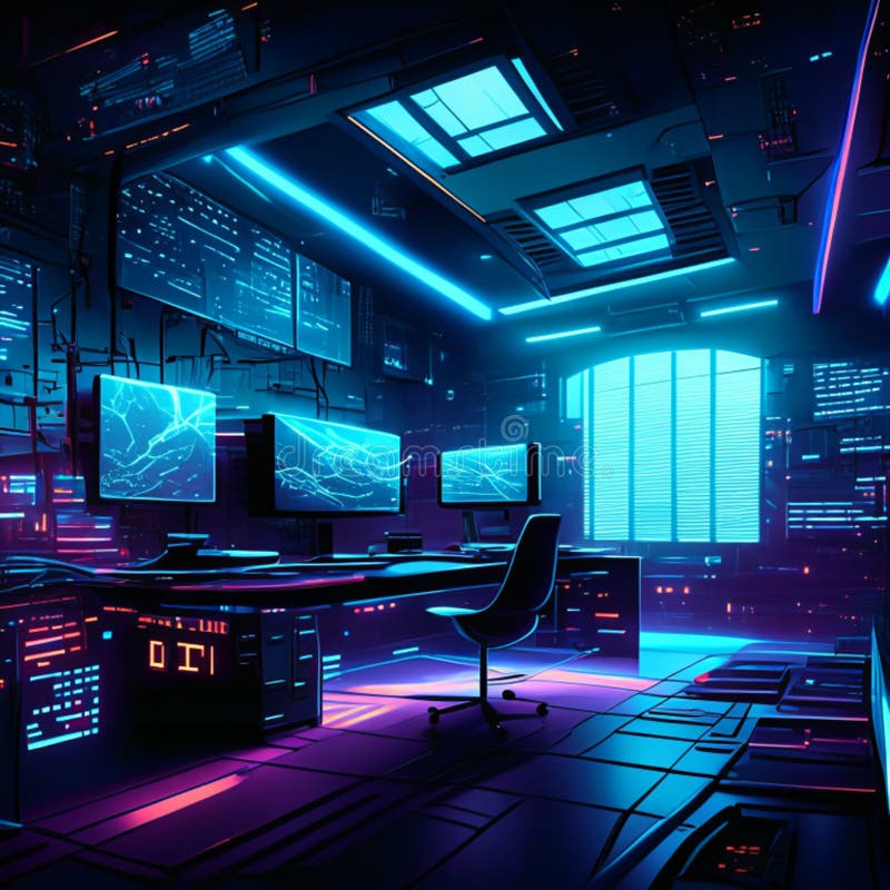3D Rendering of a Futuristic Server Room with Neon Lights and Servers ...