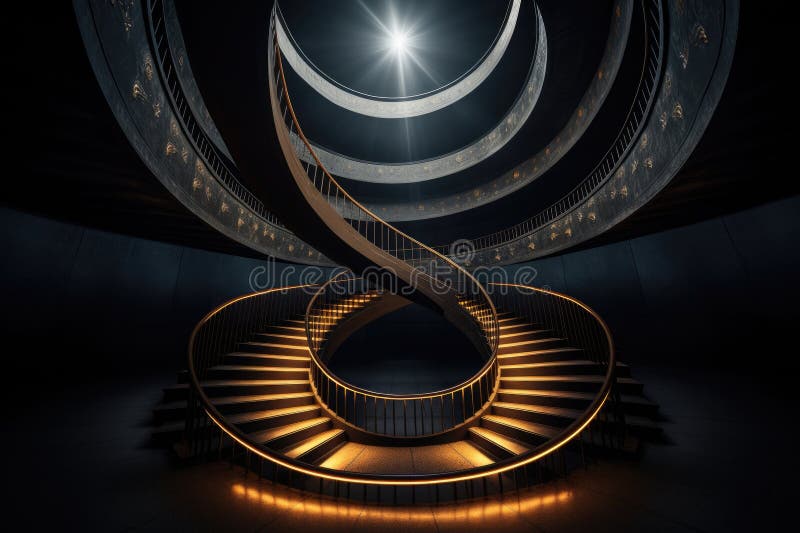 3D Rendering of a Futuristic Spiral Staircase in a Dark Room, Spiral ...