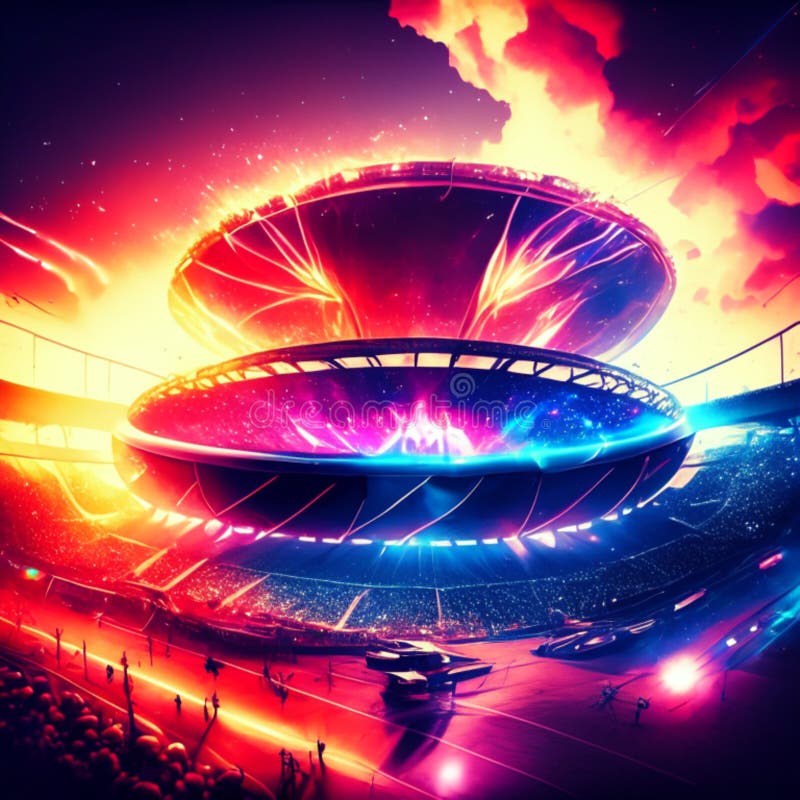 3D Rendering of a Futuristic Stadium with Lights in the Background ...