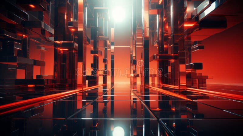 3d Rendering of a Futuristic Tunnel with Red Lights Stock Illustration ...