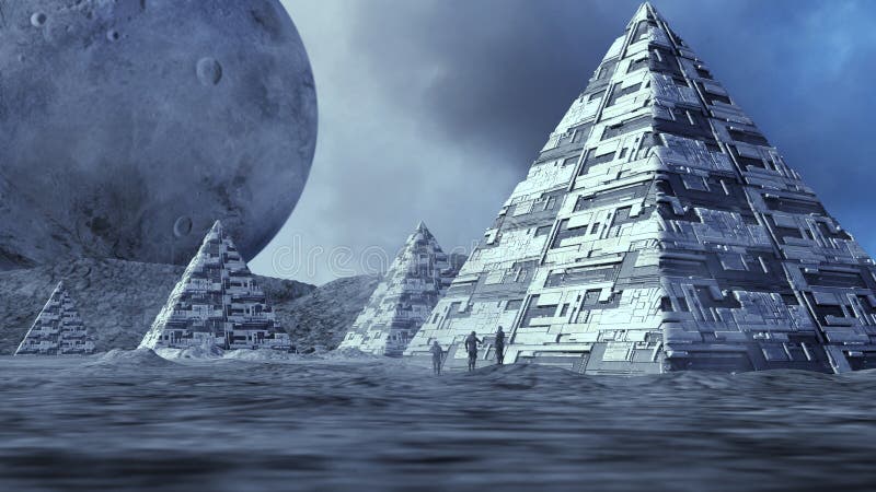 Futuristic Unidentified Flying Object and Pyramid Stock Illustration ...