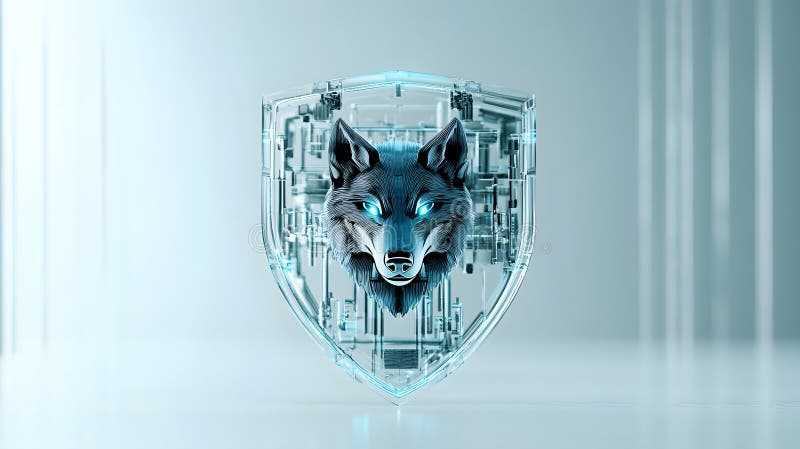 3D Rendering of Futuristic Wolf Head Logo Inside Transparent Shield ...