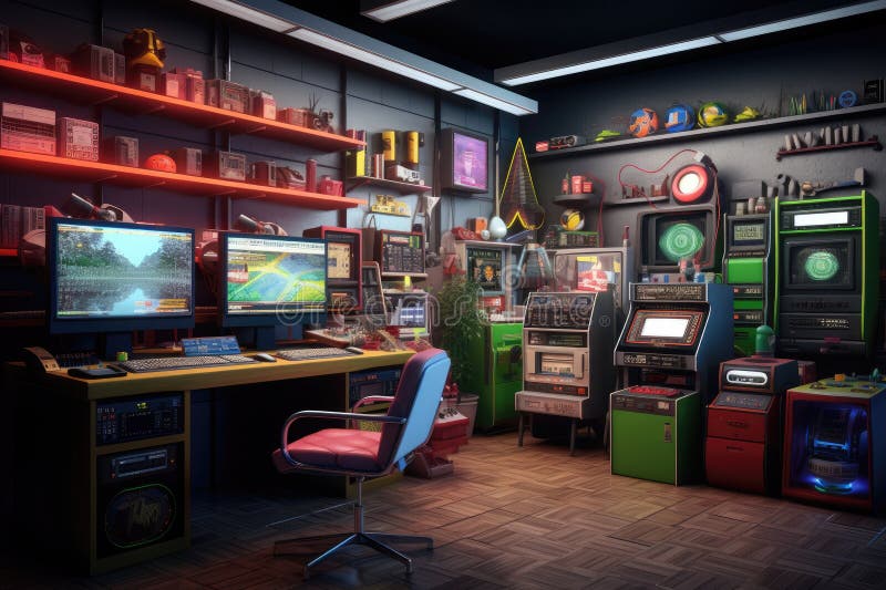 3D Rendering of a Gaming Room with Computers, Monitors and Other ...