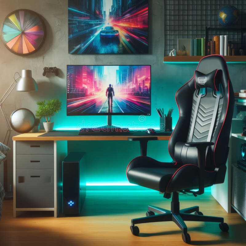 3D Rendering of a Gaming Room in Neon Light Stock Illustration ...