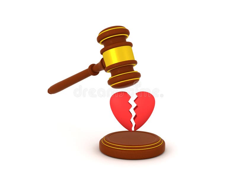 3D Rendering of Gavel Breaking Heart Stock Illustration - Illustration ...